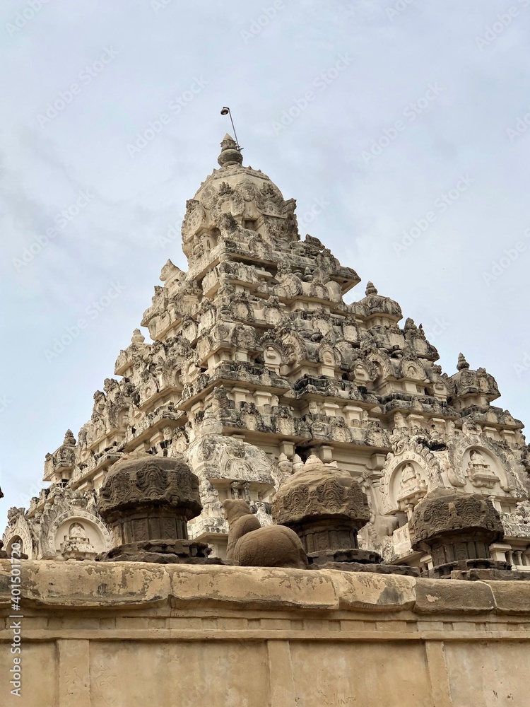 Temple tower against blue sky background. Ancient Hindu temple with ...