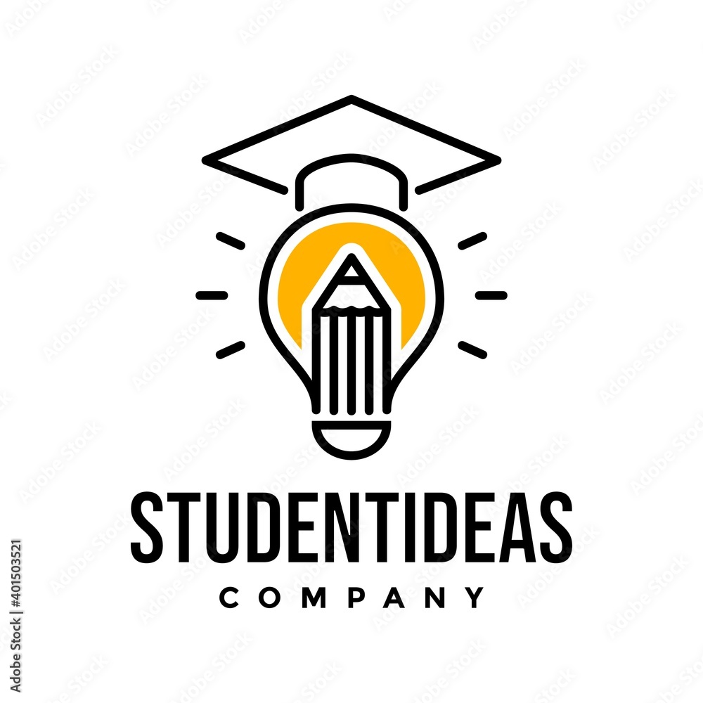 Student ideas vector logo template. This design use bulb lamp, pencil ...