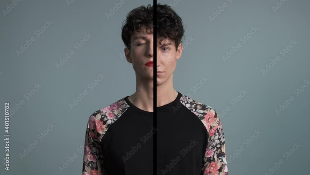 Androgyny. Transgender guy with and without makeup. Masculine and ...