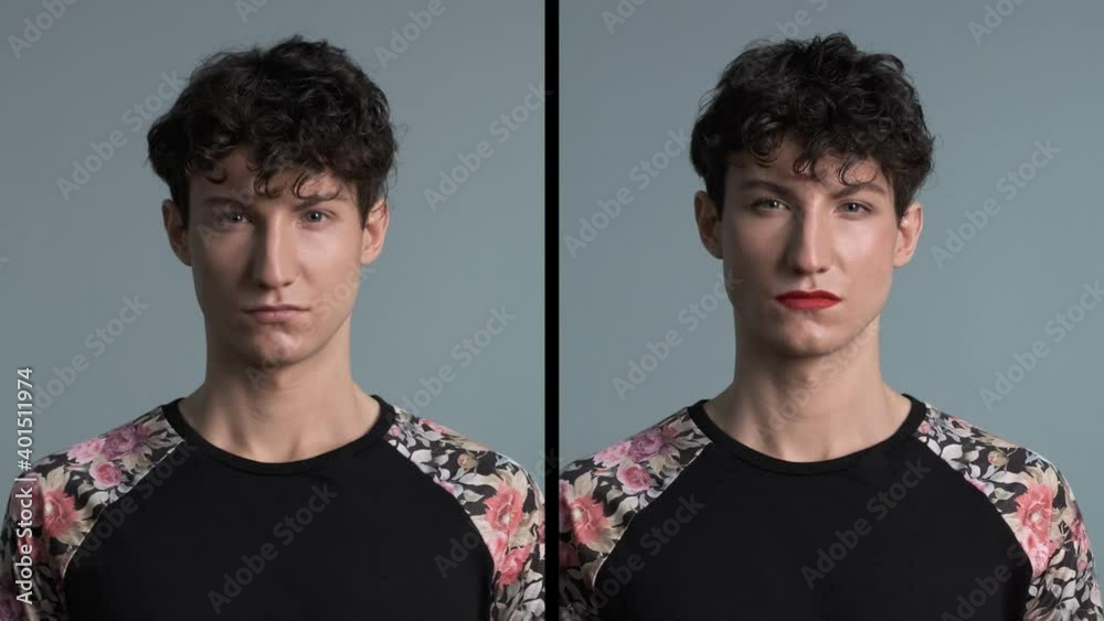 Androgyny. Transgender guy with and without makeup. Masculine and ...