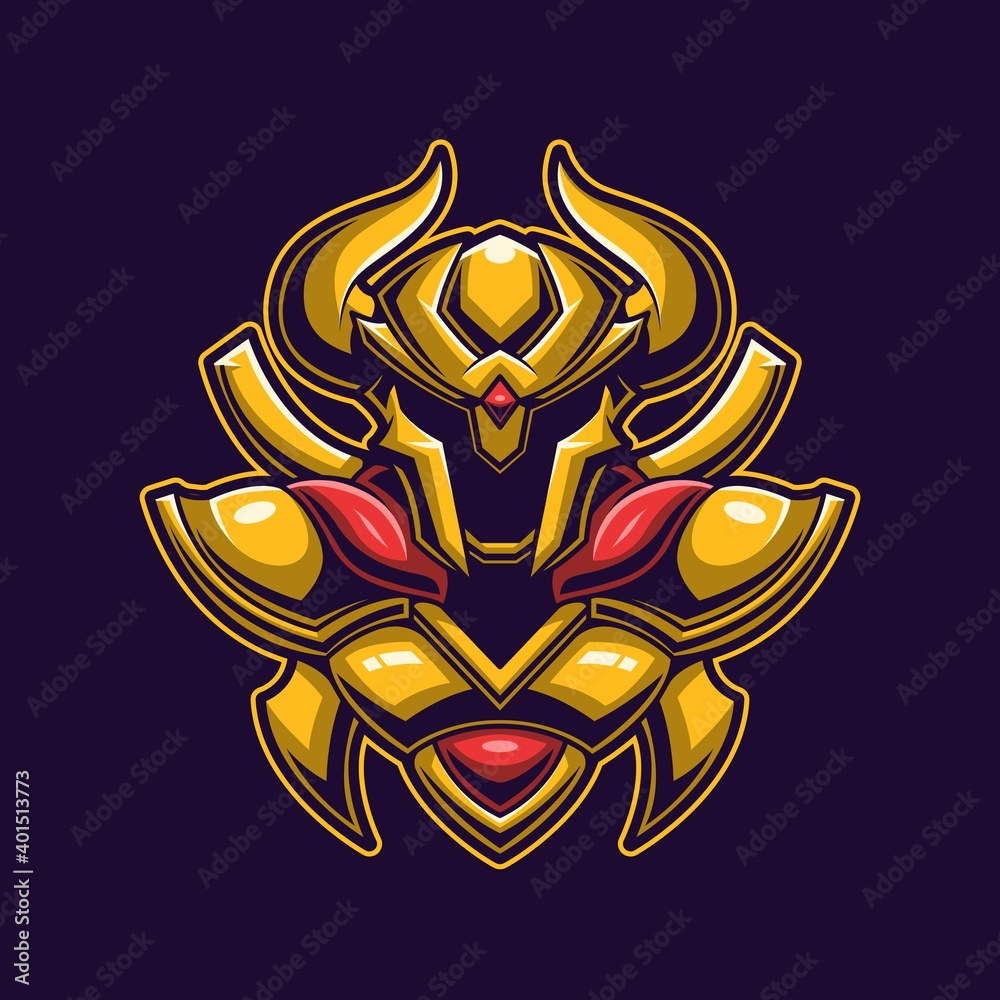 Golden knight head with helmet logo gaming. Warrior mask twitch avatar ...