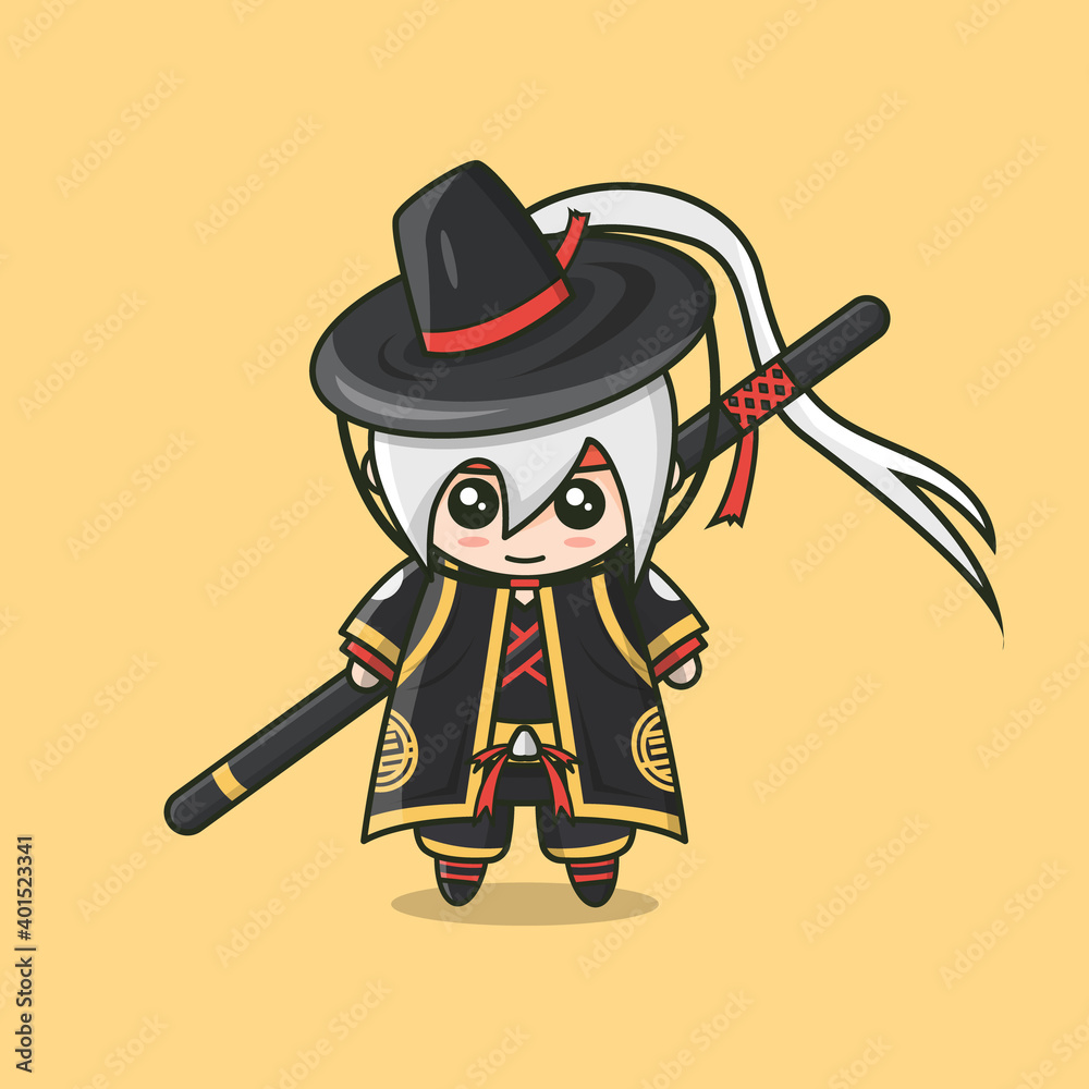 Cute Magician Hero Taoism,Taoist Male Kawaii Stands With Staff Magic ...