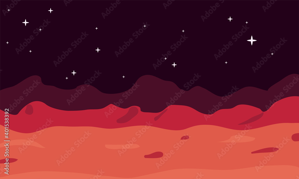 Mars background with flat design science planet. Alien red planet mars ...