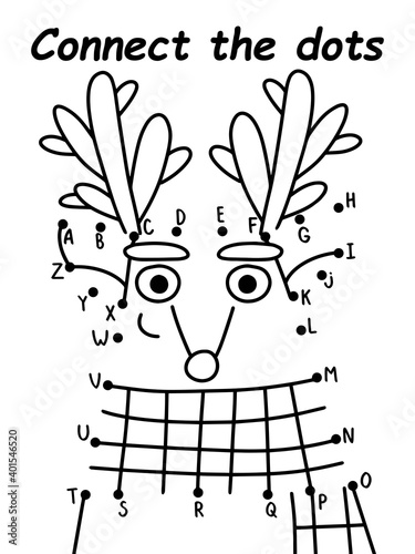 Connect the dots reindeer stock vector illustration. Funny cartoon deer ...