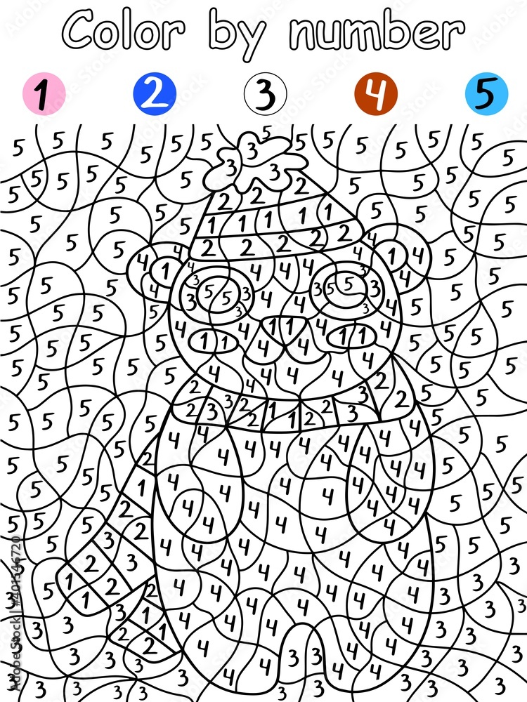 Funny color by number bear childish game stock vector illustration ...