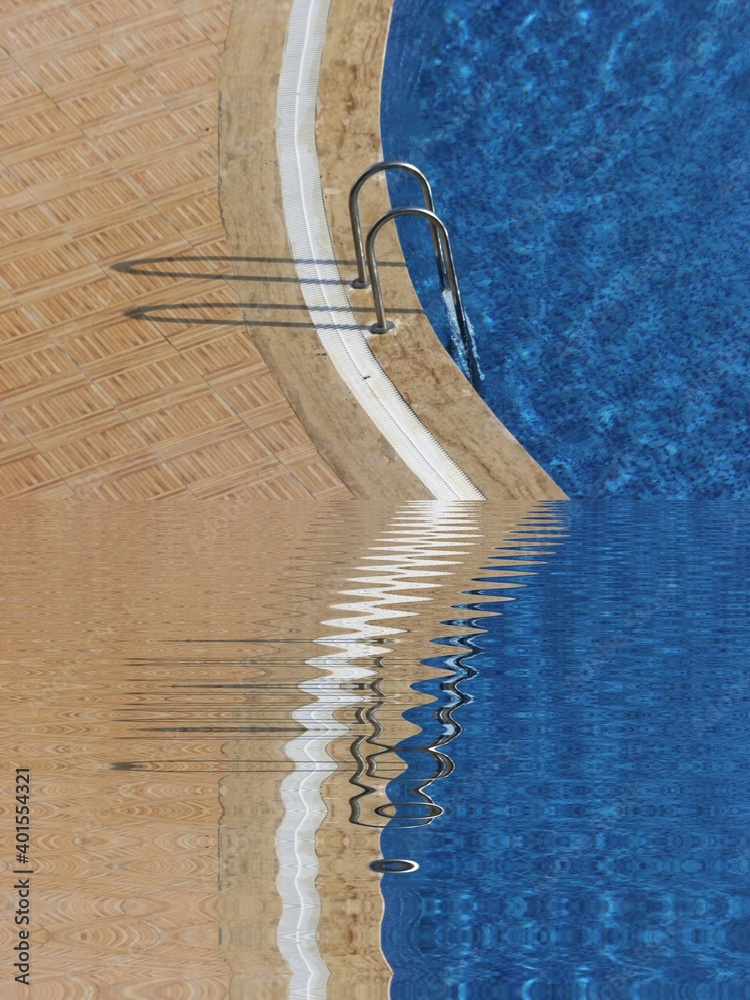 photograph of swimming pool area transformed into variations of ...
