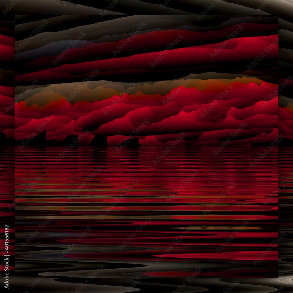 dramatic artic black and red colored sky and clouds transformed into ...
