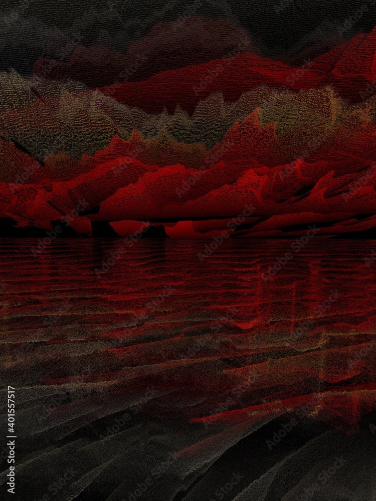 dramatic artic black and red colored sky and clouds transformed into ...