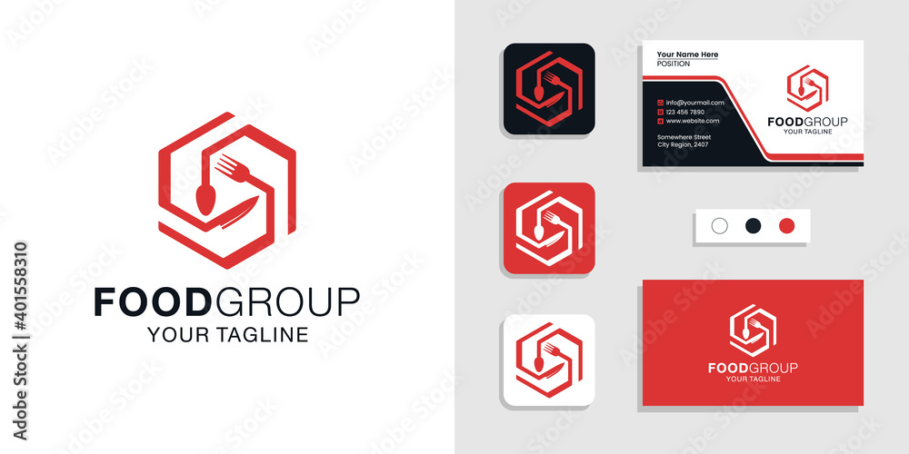 Food group logo restaurant sign and business card design template ...