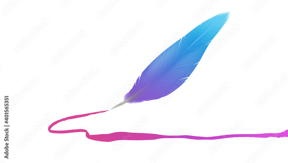 blue bird feather isolated on a blank background writing or drawing ...