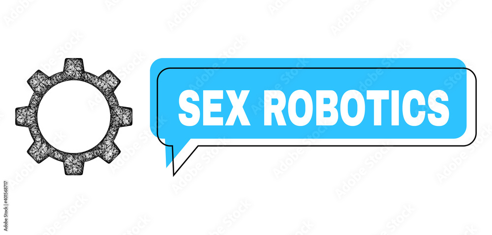 Speech Sex Robotics Blue Cloud Frame And Wire Frame Gear Wheel Frame And Colored Area Are