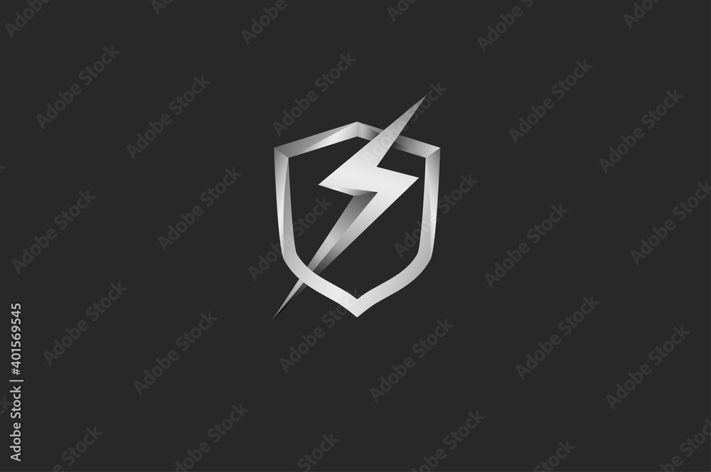 Power Shield Logo, 3D shield and thunder bolt icon combination isolated ...