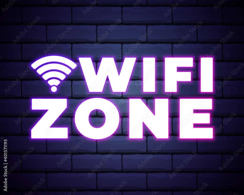 Purple neon wi-fi sign. Vector silhouette of neon wi-fi zone consisting ...