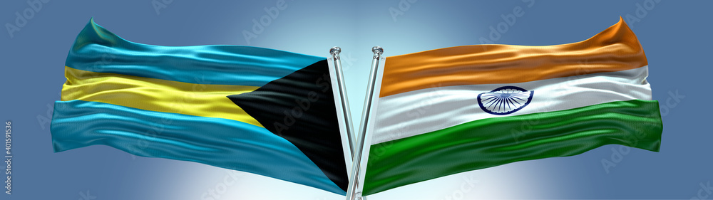 Double Flag India vs Bahamas flag waving flag with texture background ...