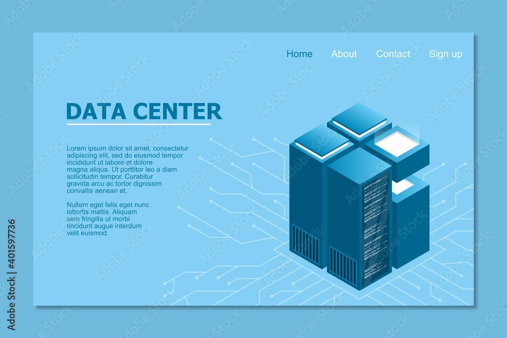 Data center landing page. Isometric Data center. Isometric servers ...