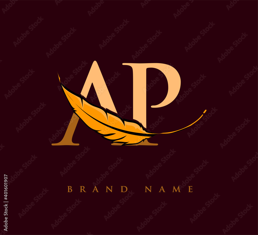 Initial letter AP logo with Feather Company Name, Simple and Clean ...