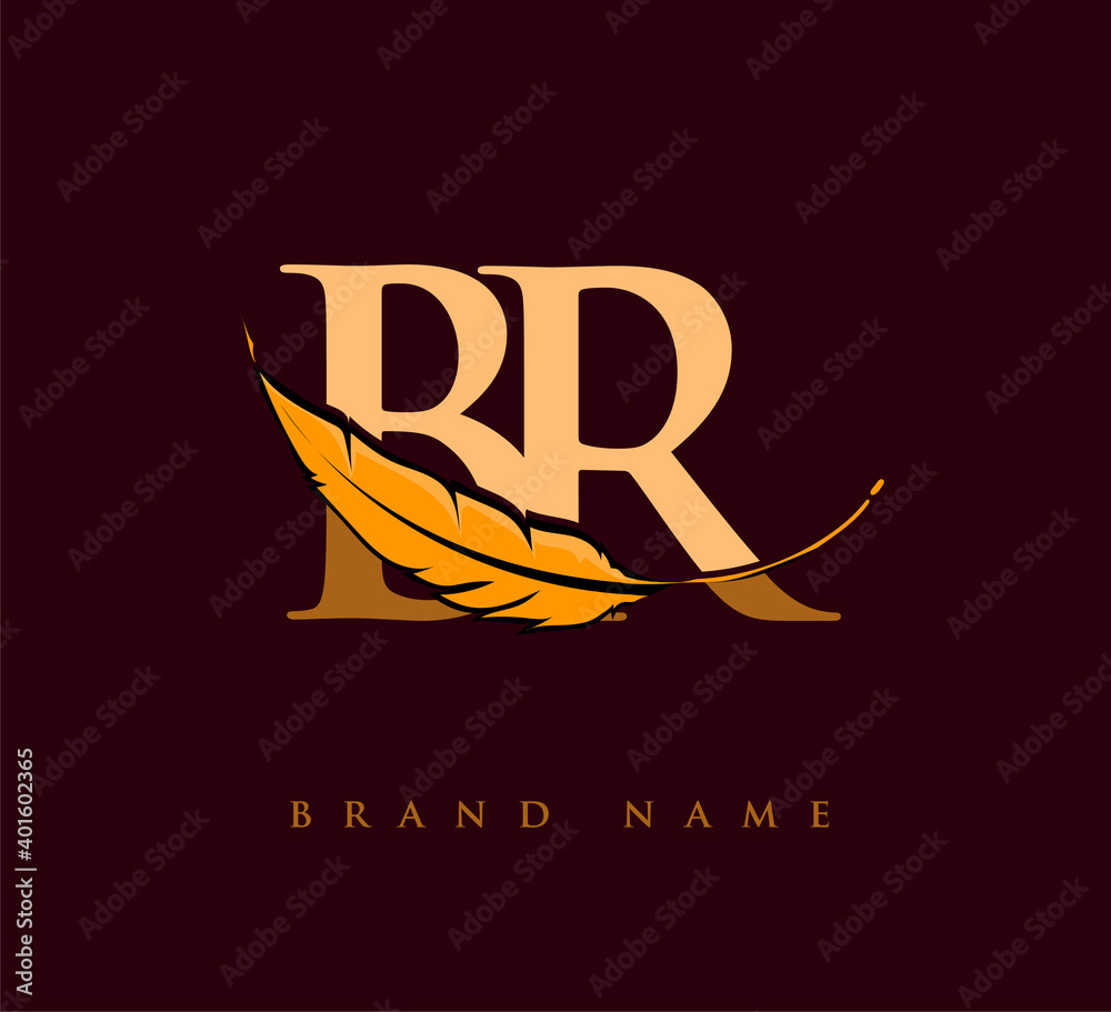 Initial letter BR logo with Feather Company Name, Simple and Clean ...