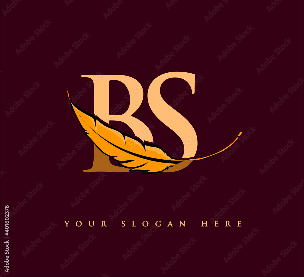 Initial letter BS logo with Feather Company Name, Simple and Clean ...