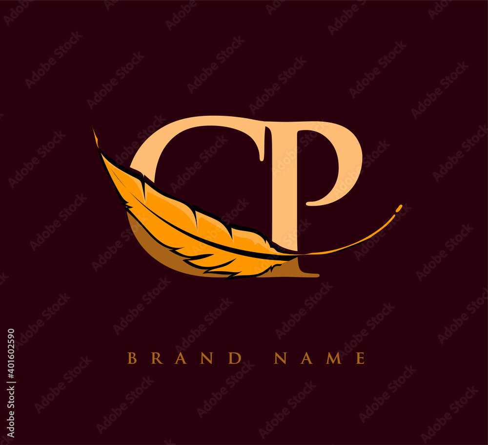 Initial letter CP logo with Feather Company Name, Simple and Clean ...