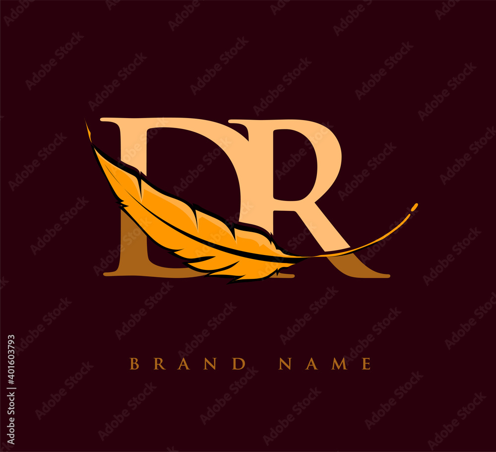 Initial letter DR logo with Feather Company Name, Simple and Clean ...
