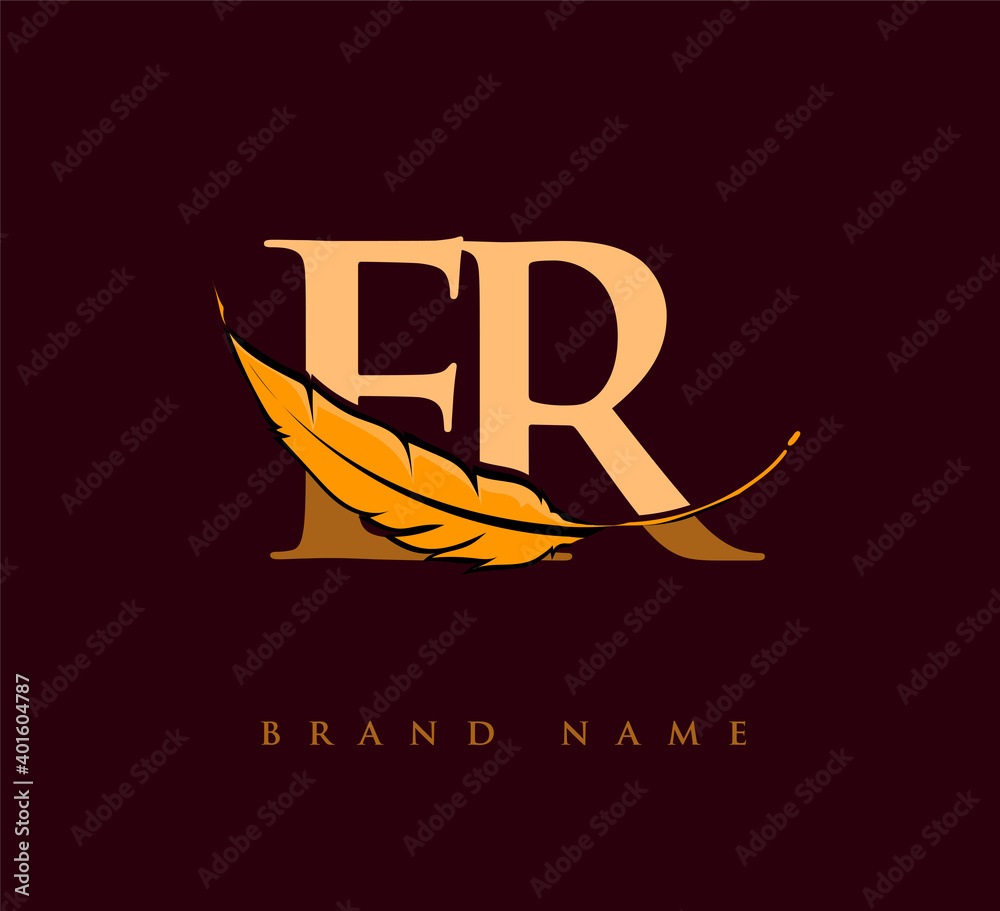 Initial letter ER logo with Feather Company Name, Simple and Clean ...