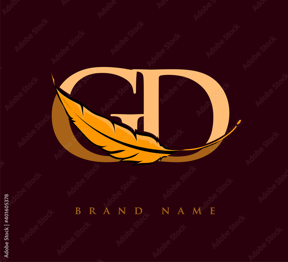 Initial letter GD logo with Feather Company Name, Simple and Clean ...