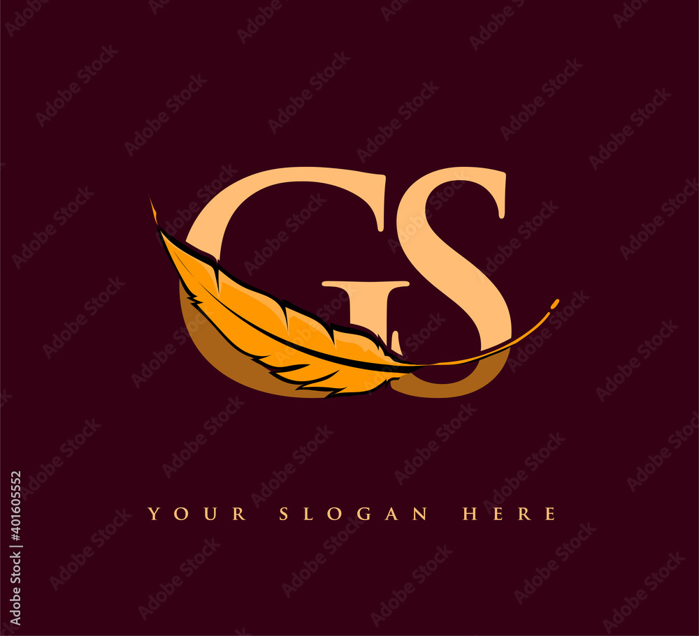 Initial letter GS logo with Feather Company Name, Simple and Clean ...