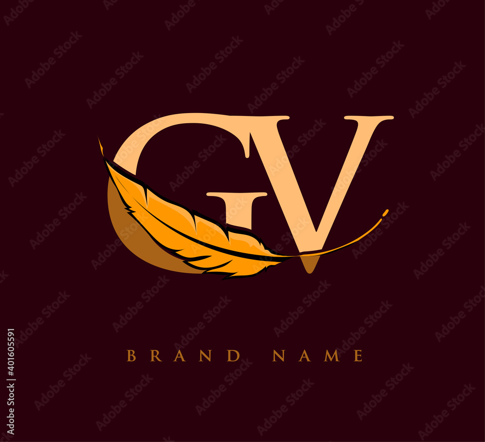 Initial letter GV logo with Feather Company Name, Simple and Clean ...