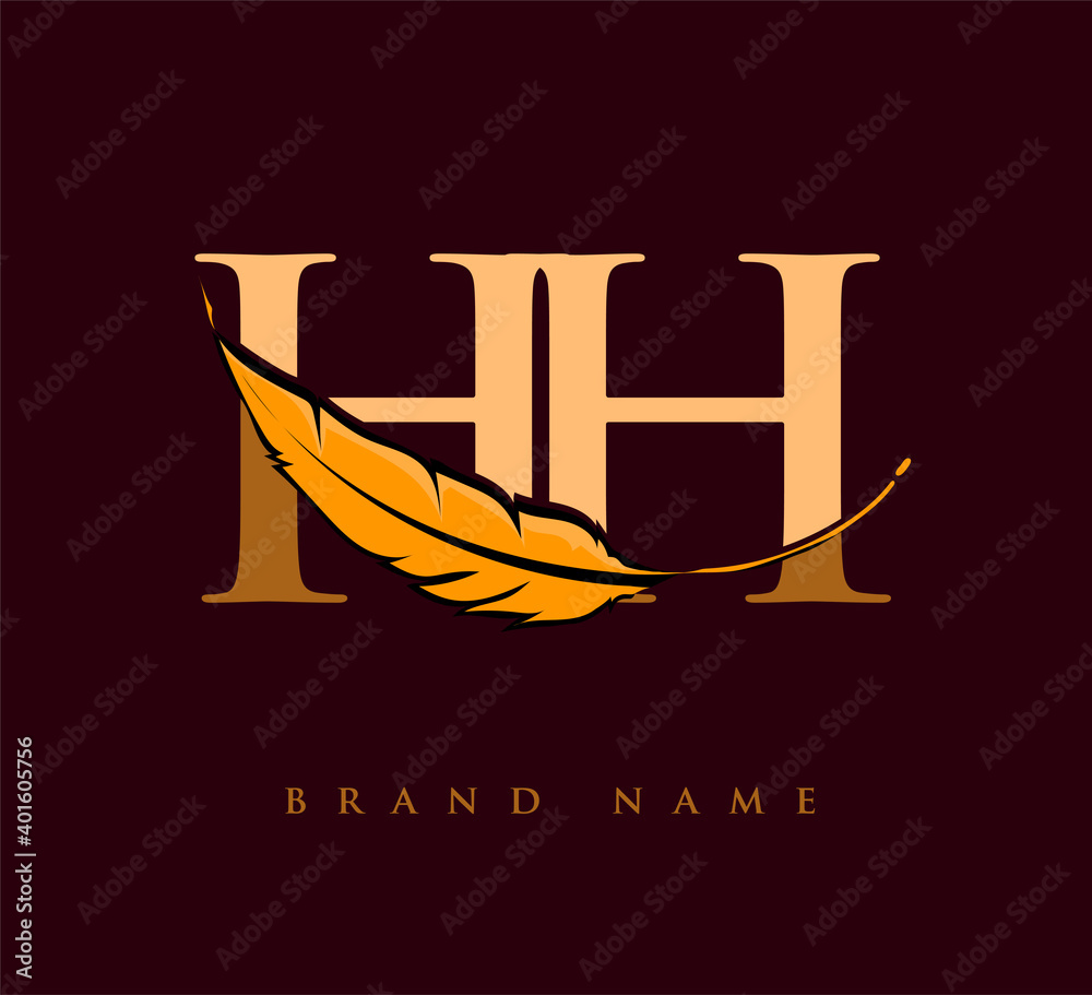 Initial letter HH logo with Feather Company Name, Simple and Clean ...
