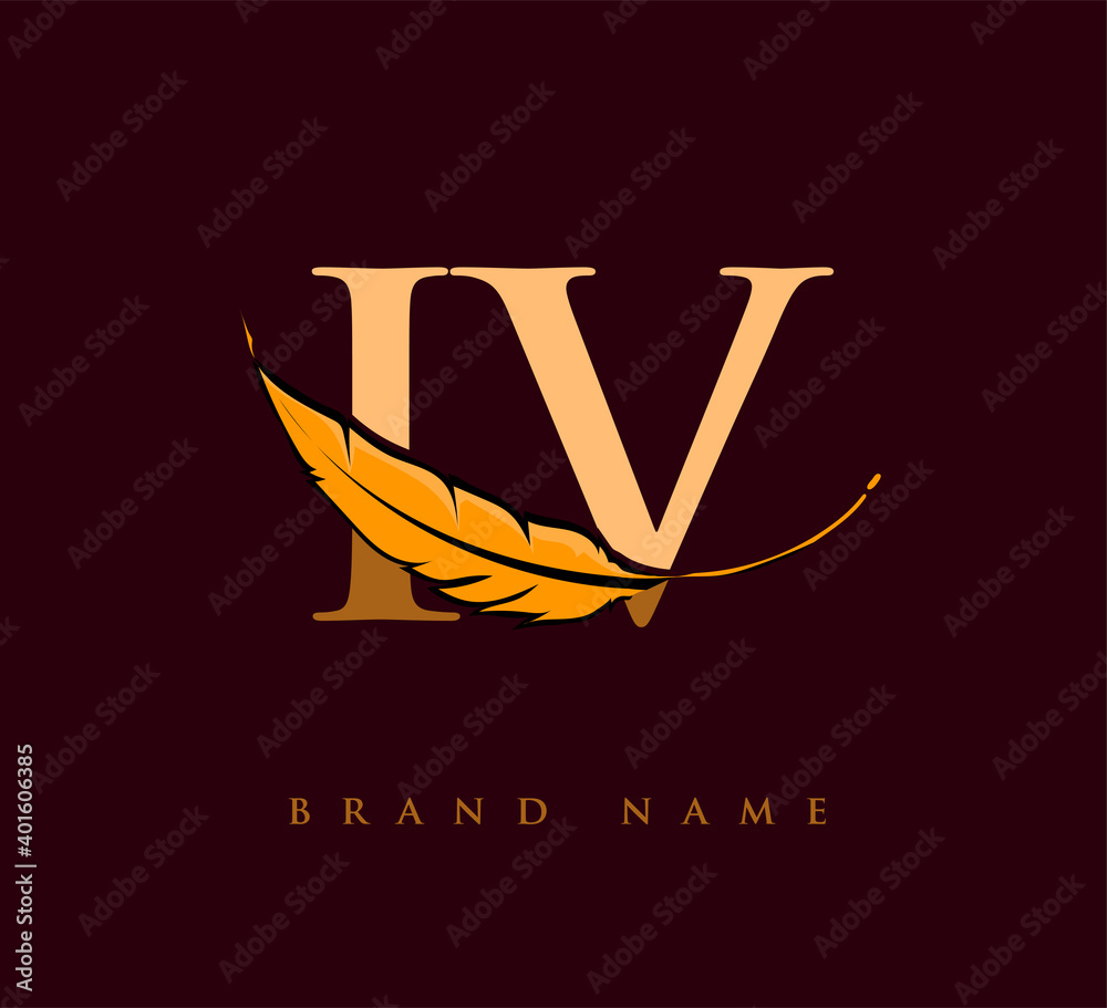 Initial letter IV logo with Feather Company Name, Simple and Clean ...