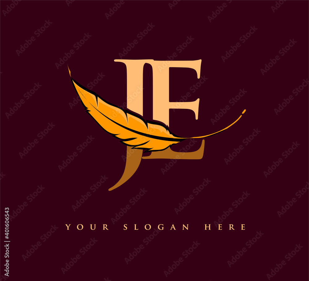 Initial letter JE logo with Feather Company Name, Simple and Clean ...