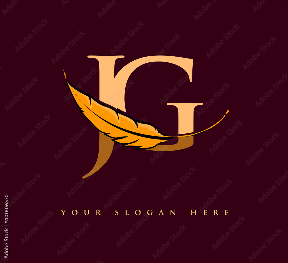Initial letter JG logo with Feather Company Name, Simple and Clean ...
