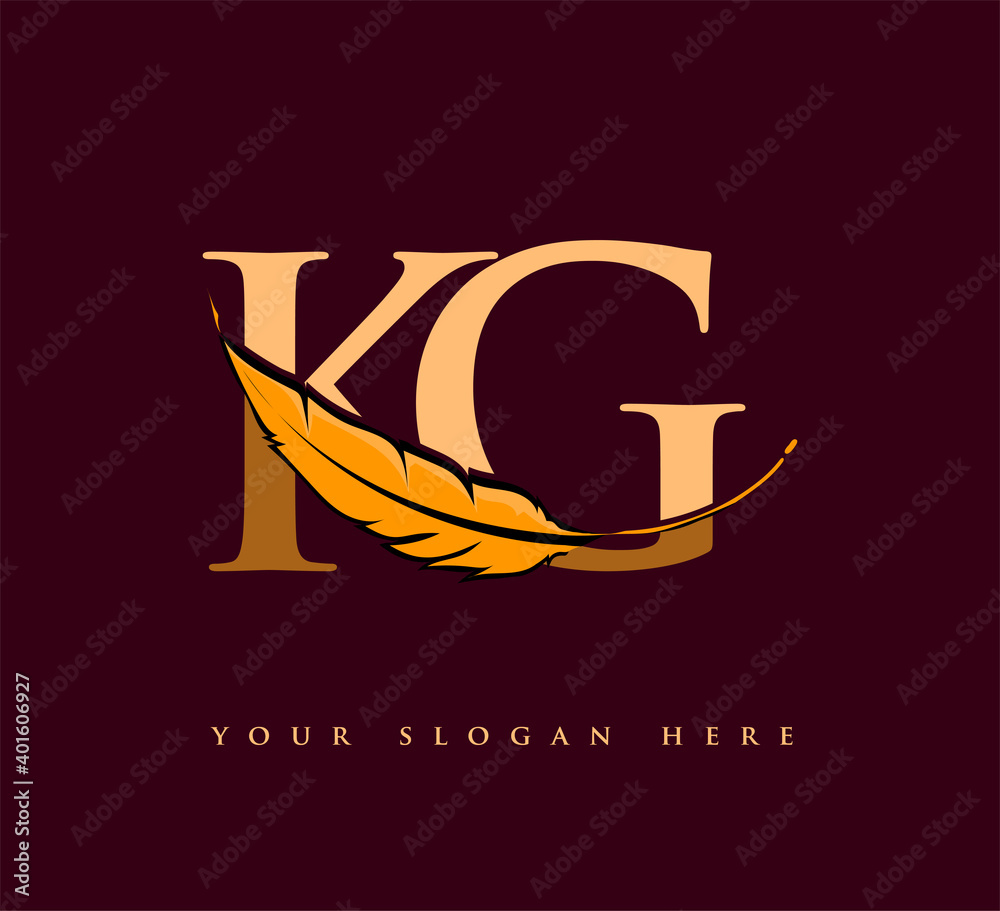 Initial letter KG logo with Feather Company Name, Simple and Clean ...