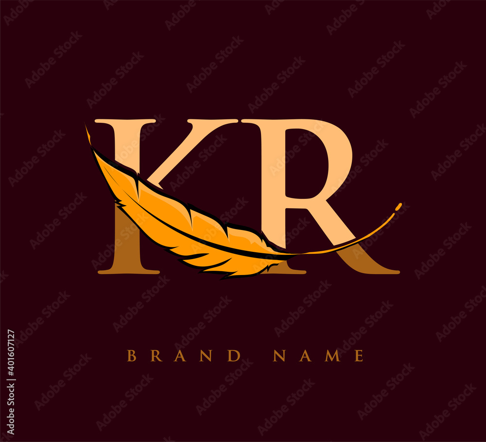 Initial letter KR logo with Feather Company Name, Simple and Clean ...