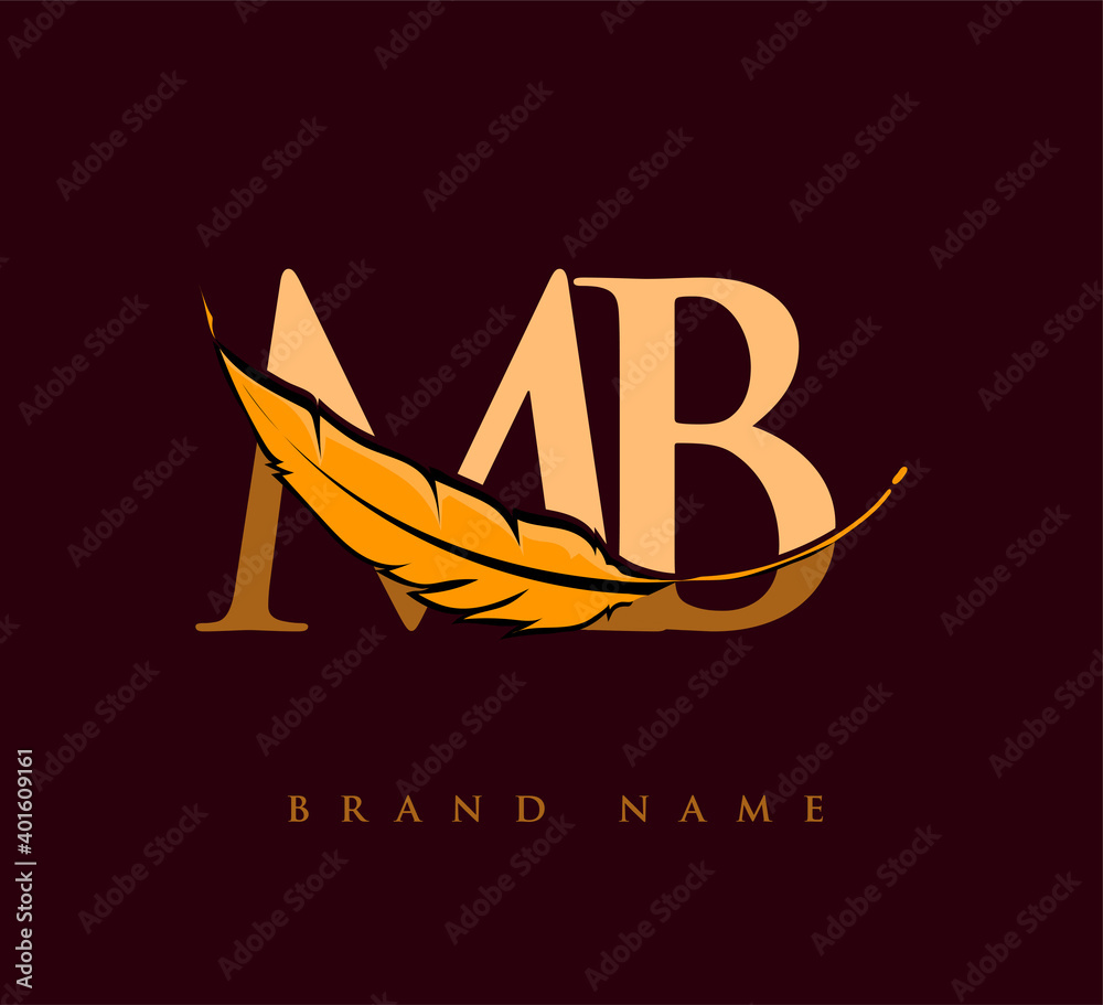 Initial letter MB logo with Feather Company Name, Simple and Clean ...