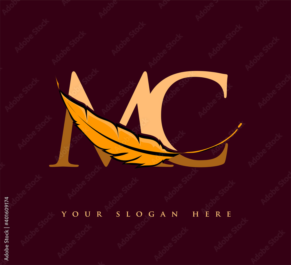 Initial letter MC logo with Feather Company Name, Simple and Clean ...