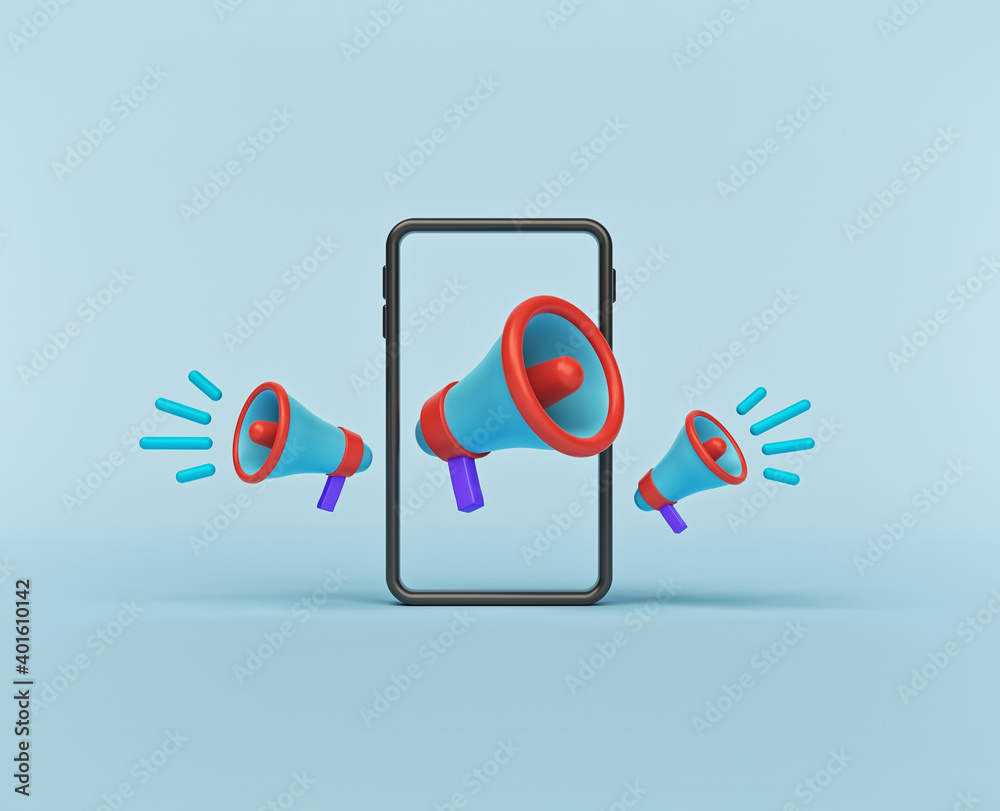 Digital advertising, promotion, announcement concept. smartphone with ...