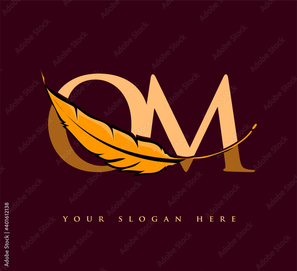 Initial letter OM logo with Feather Company Name, Simple and Clean ...