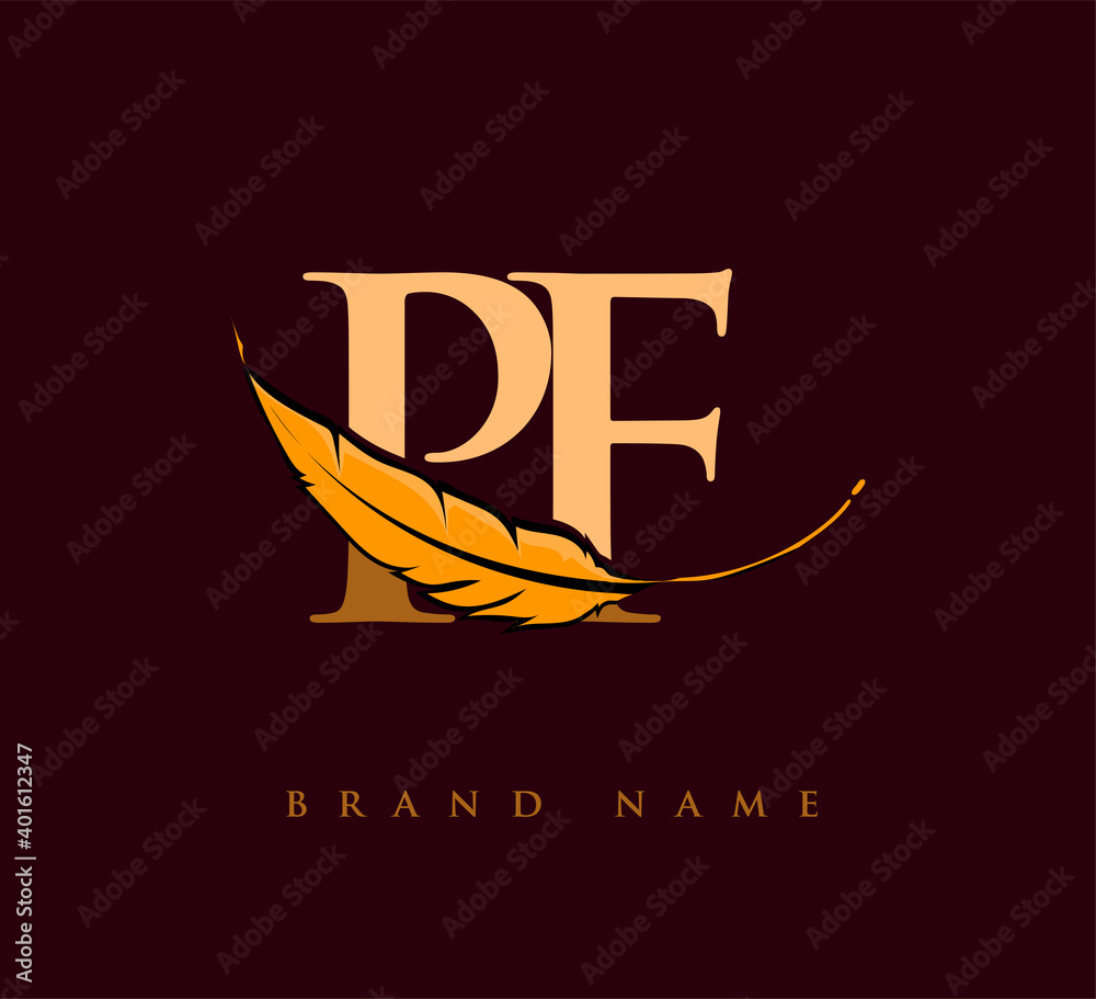 Initial letter PF logo with Feather Company Name, Simple and Clean ...