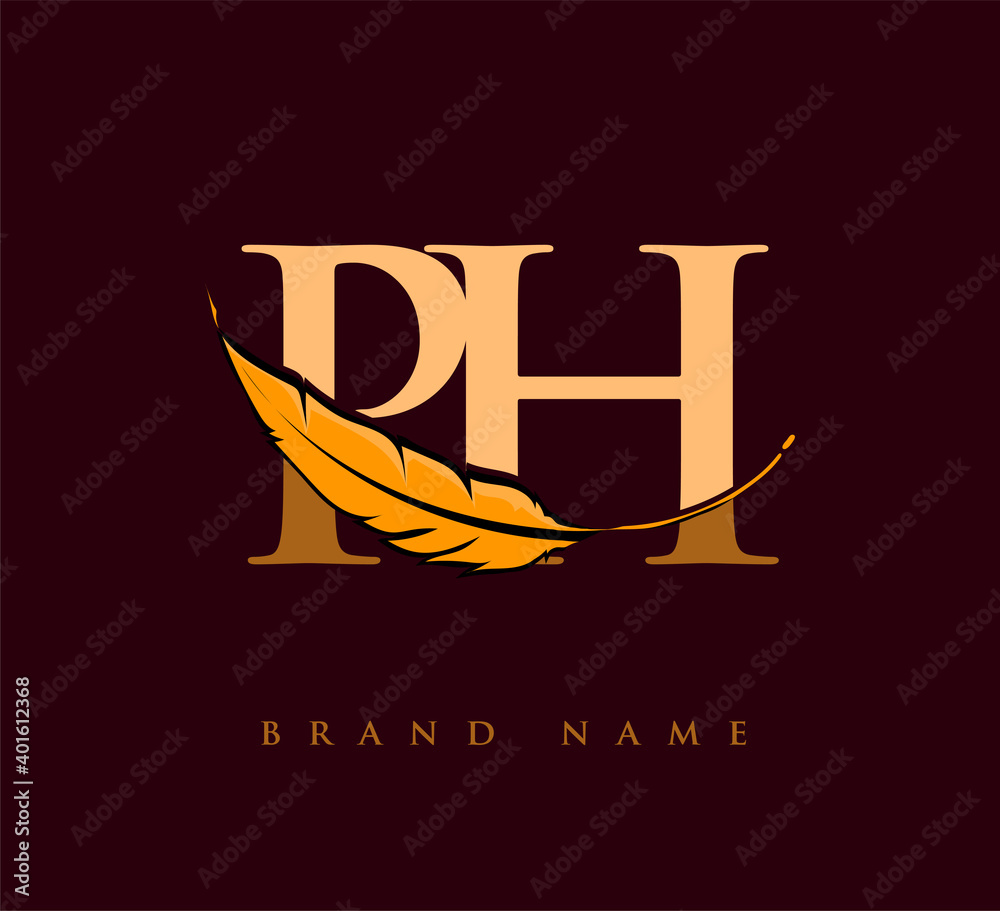 Initial letter PH logo with Feather Company Name, Simple and Clean ...