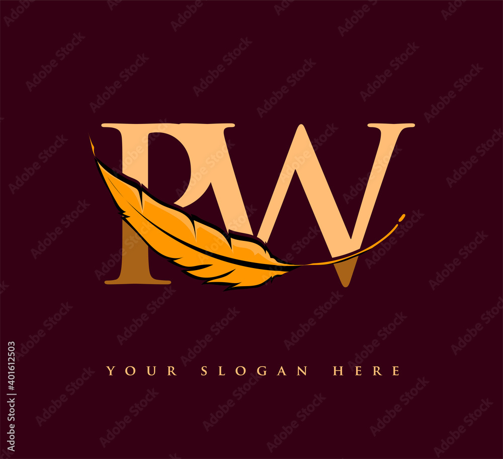 Initial letter PW logo with Feather Company Name, Simple and Clean ...