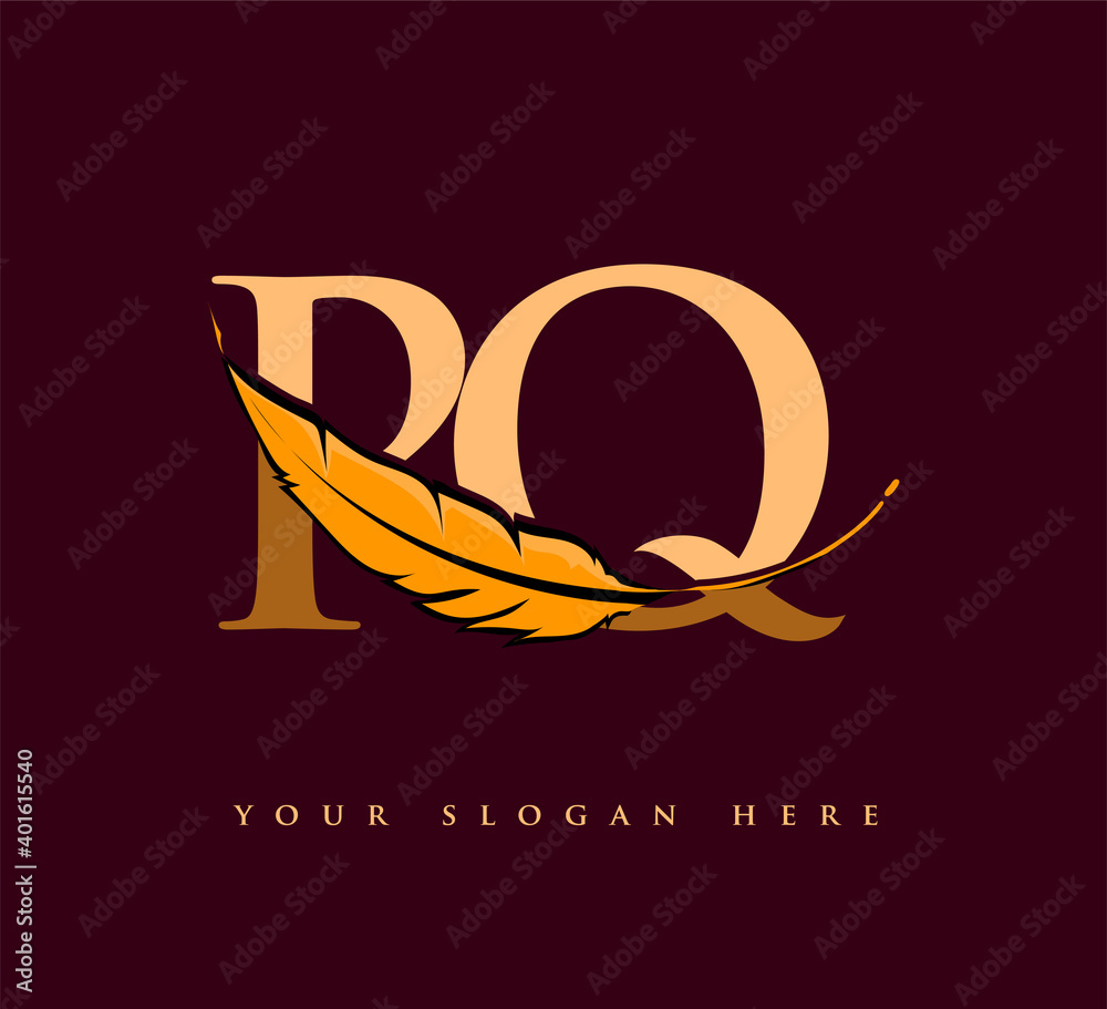 Initial letter RQ logo with Feather Company Name, Simple and Clean ...