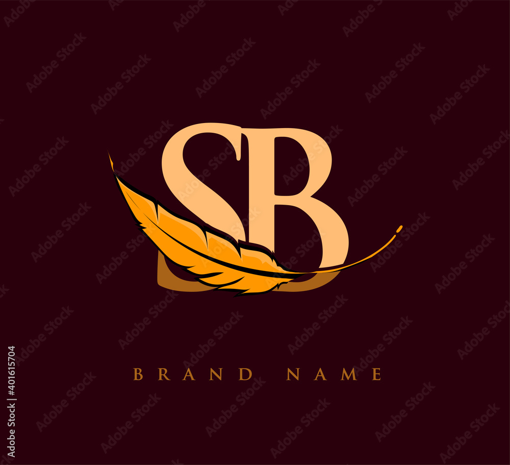 Initial letter SB logo with Feather Company Name, Simple and Clean ...
