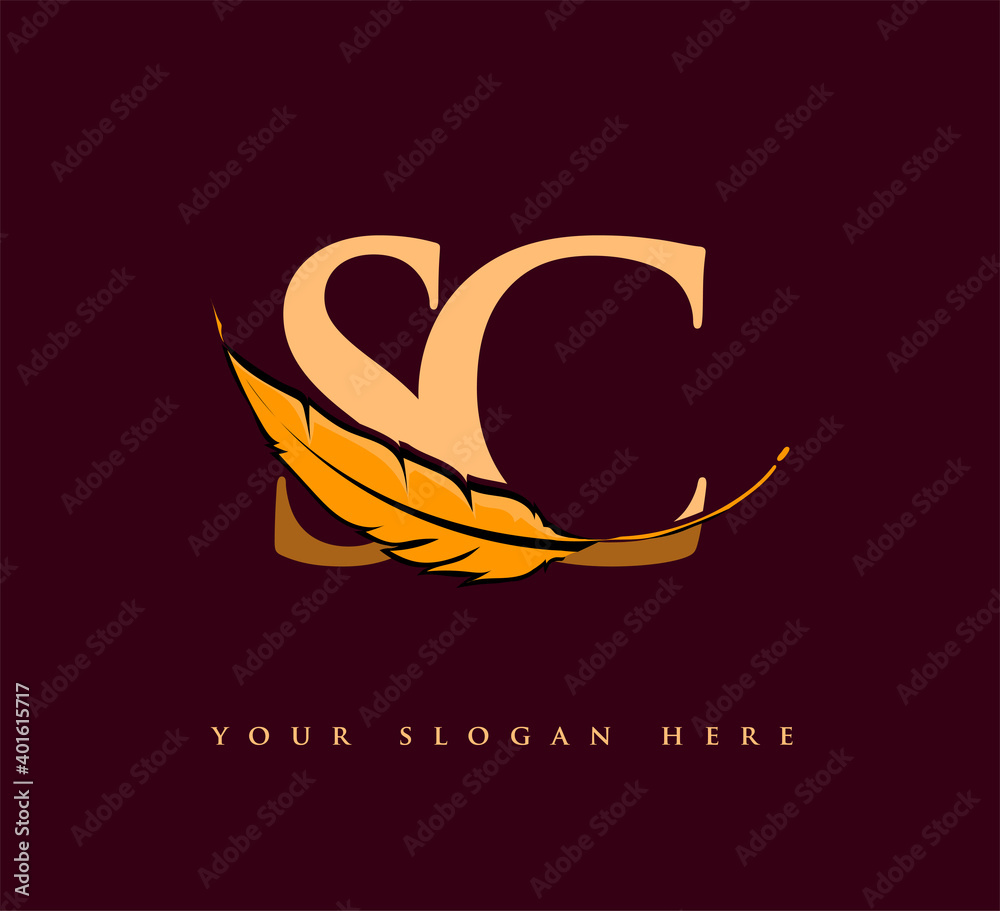Initial letter SC logo with Feather Company Name, Simple and Clean ...