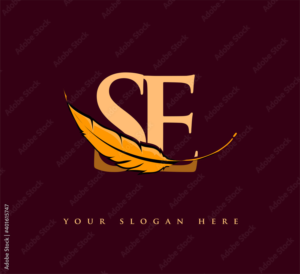 Initial letter SE logo with Feather Company Name, Simple and Clean ...