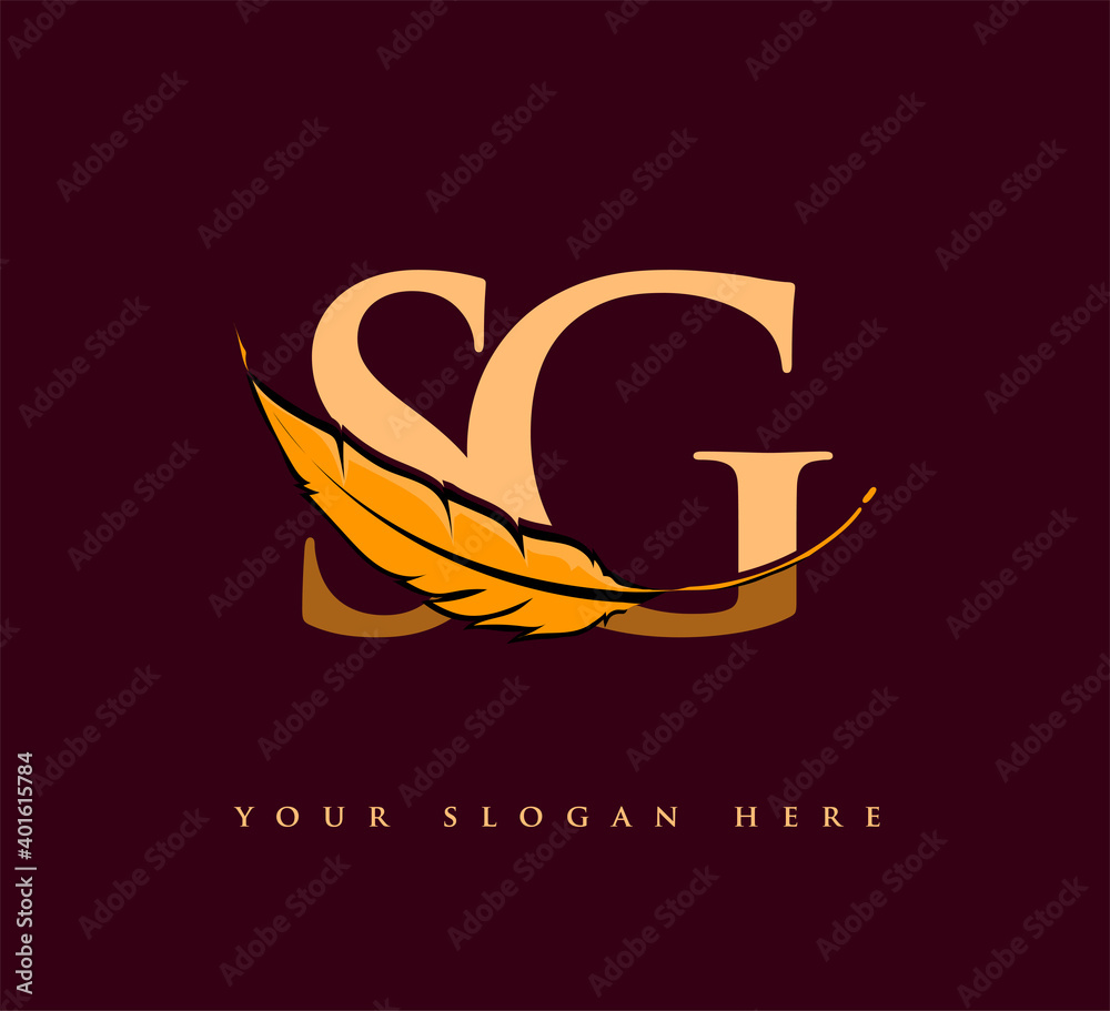 Initial letter SG logo with Feather Company Name, Simple and Clean ...