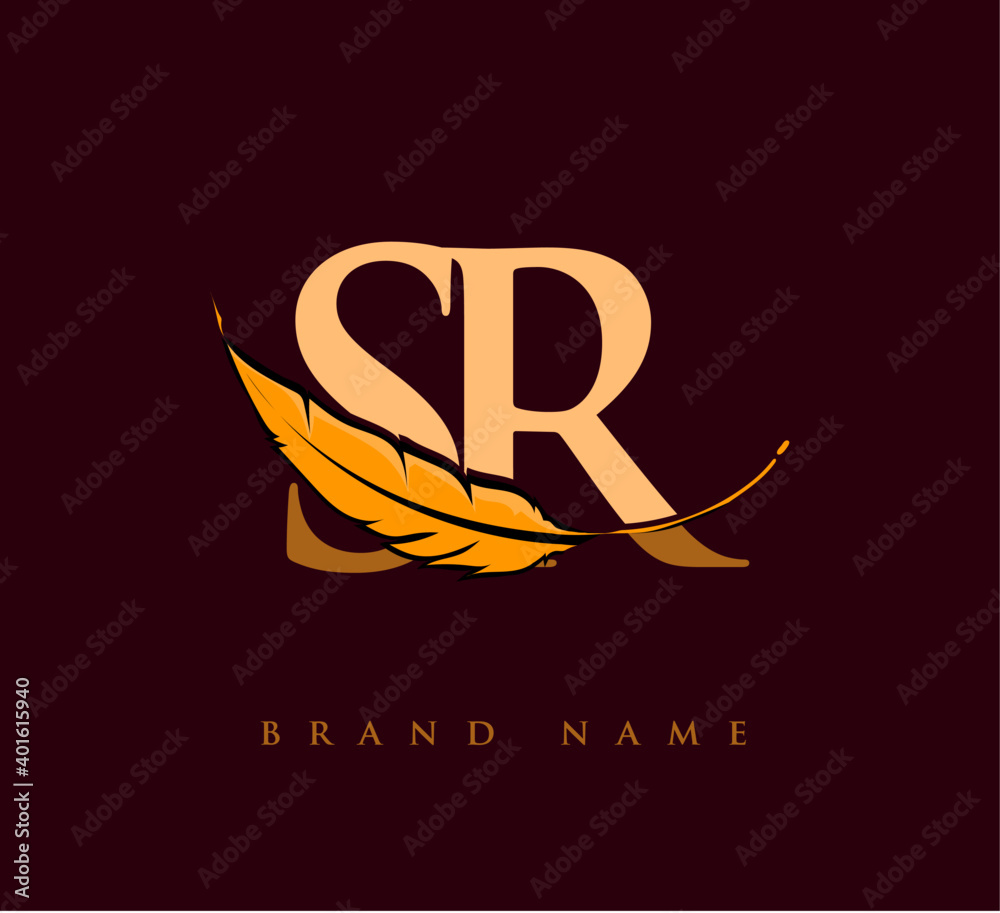 Initial letter SR logo with Feather Company Name, Simple and Clean ...