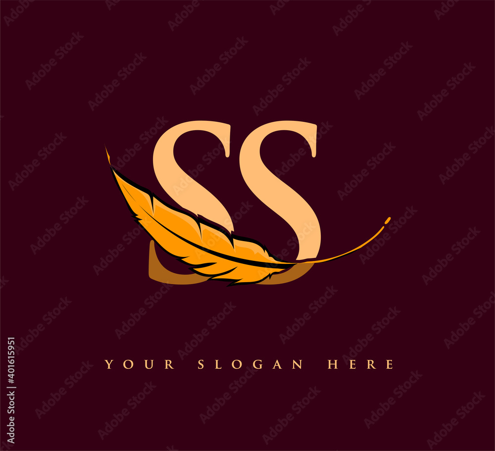 Initial letter SS logo with Feather Company Name, Simple and Clean ...