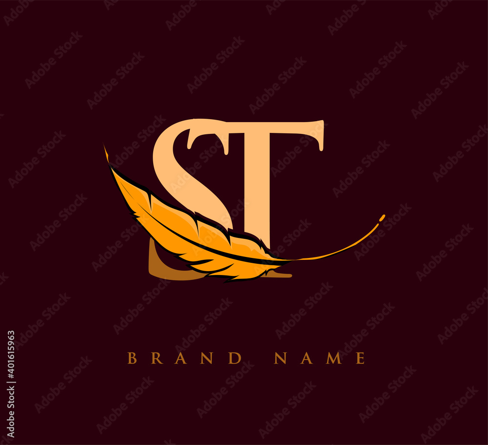 Initial letter ST logo with Feather Company Name, Simple and Clean ...