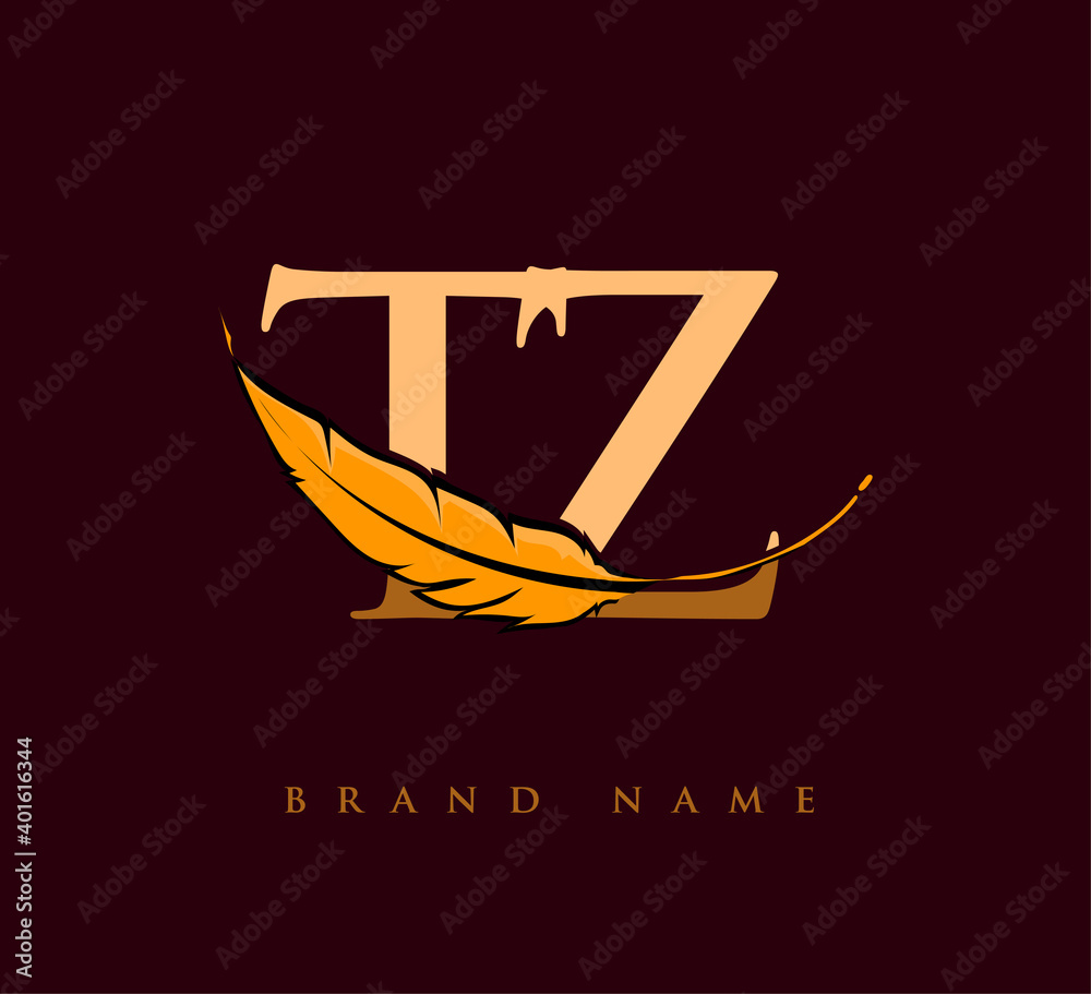 Initial letter TZ logo with Feather Company Name, Simple and Clean ...